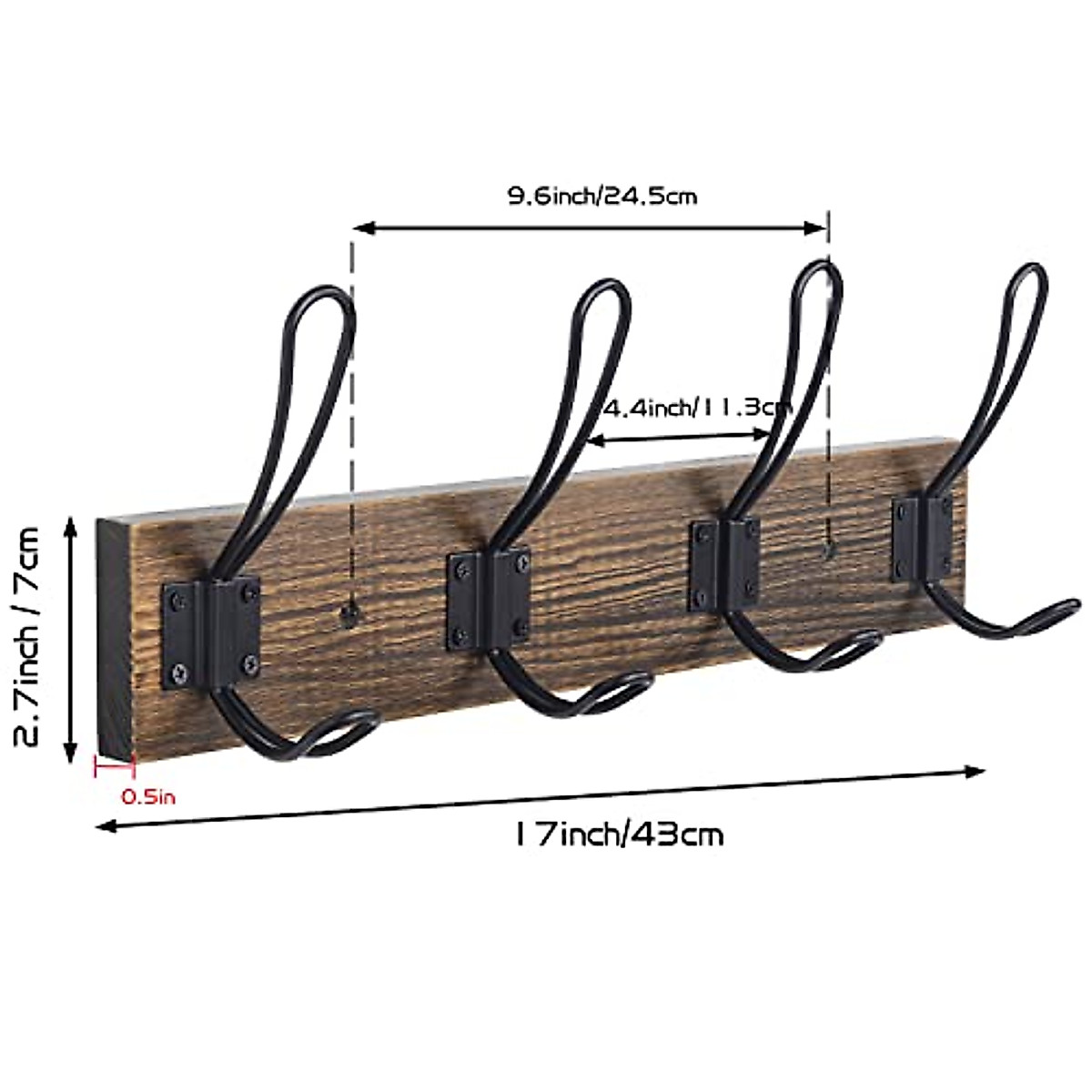 Rustic Coat Rack, Wall Mounted Coat Hook with 4 Farmhouse Hooks, Solid Pine Wood, Perfect Touch for Your Entryway Bathroom Kitchen to Hang Coat Clothes Hat Purse Bag Towel Robes (Brown)