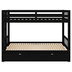 Extendable Bunk Bed with Trundle, Twin Over Double Twin Bunk Bed Frame, Upgraded Version Wooden Bunk Bed with Trundle, Pull-Out Bunk Bed Frame Can Be Extendable, No Spring Box Needed, Espresso