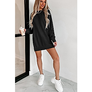 LuckyMore Plain Black Long Sleeve Sweatshirt Women Crewneck Loose Fit Sweatshirts Casual Clothes Fall Winter Fashion Large