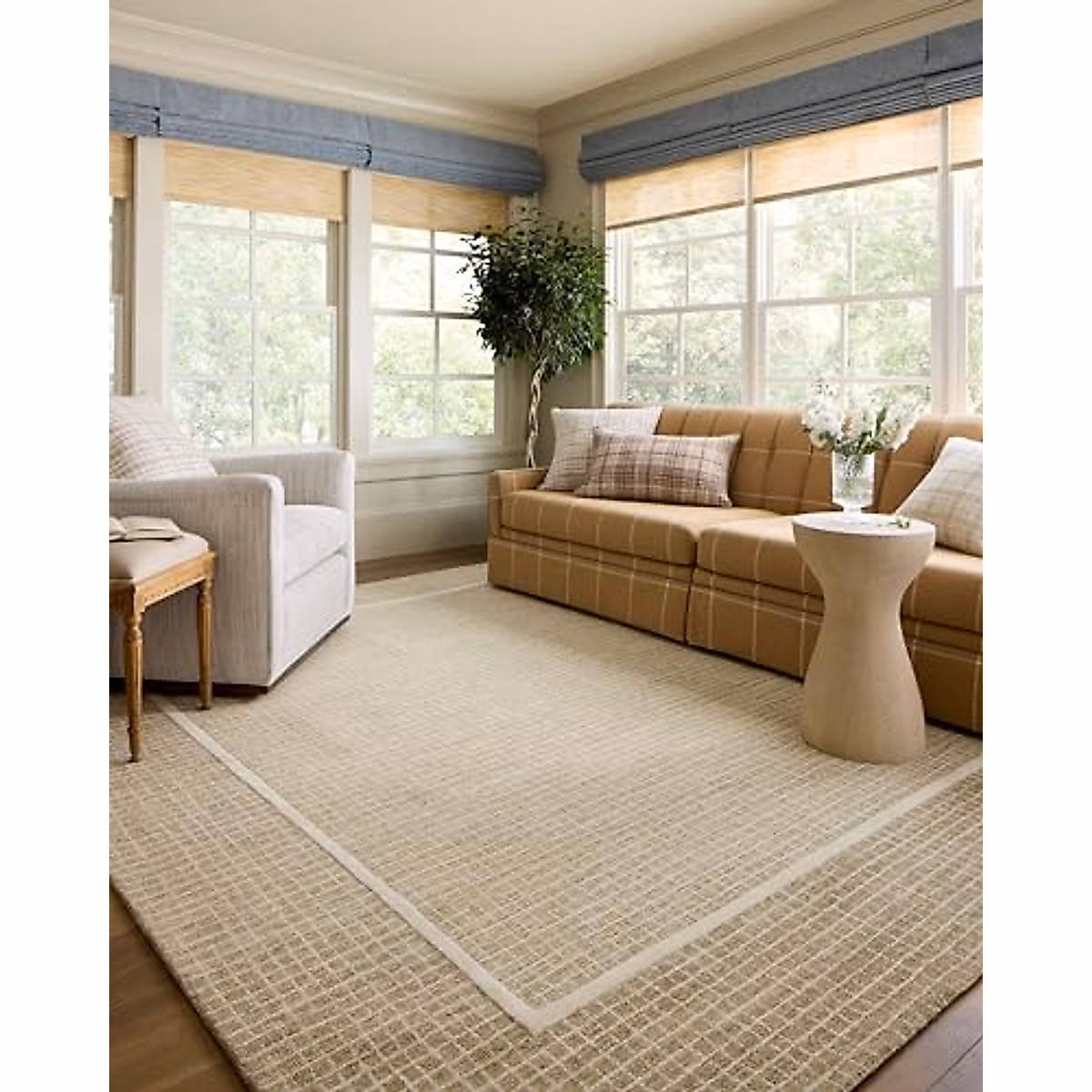 Loloi Chris Loves Julia x Briggs Collection, Wheat & Ivory, 7'-9" x 9'-9" Area Rug – Minimal Gritted Design Area Rugs for Living Room Bedroom Entryway & Hallway No Shed High Traffic Home Decor Rug