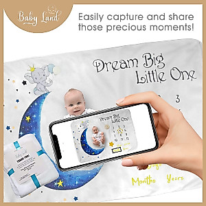 Baby Milestone Blanket Boy and Girl- Elephant and Moon Design, Baby Boy Gifts, Nursery Decor Baby Shower, Newborn Baby Blanket, Baby Growth Chart Blanket, Baby Milestone Blanket 50x40