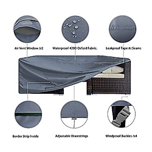 Garden Balsam Patio Furniture Set Cover, Outdoor Table and Chair Set Covers, Outdoor Sectional Sofa Set Covers, Waterproof Durable Square 126"L X 126"D X28H Grey