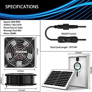 Allto Solar Waterproof Solar Powered Fan Kit Pro, 10W Solar Panel + High Speed DC Brushless Fan, Great for Chicken Coop, Greenhouse, Dog House, Shed, Car Window Exhaust,DIY Cooling Ventilation Project