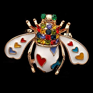 Super Cute Colored Heart Shaped Spotted White Bee Brooch Enamel Pin (White Bee)