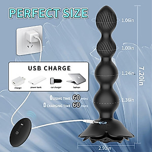Anal Beads Anal Butt Plug,10 Rotate Twist and Vibrating Modes,Prostate Massager Graded Silicone Design Anal Vibrators for Men,Remote Control Rose Toy for Women,Adult Sex Toys for Couple (Sepia Black)