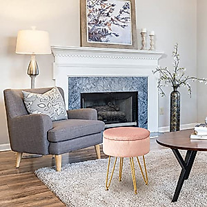 Cpintltr Foot Stool Velvet Storage Ottoman with Removable Lid Round Sofa Stools Foot Rest with Padded Seat Modern Style Makeup Stool Decorative Furniture Suitable for Lounge Dorm Room Blush