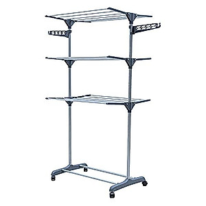 plplaaoo Drying Rack, Clothes Dryer Space-Saving, Drying Rack Extra Slim, 3-Tier Drying Rack Multi-Functional Folding Clothes Rail Clothes Dryer Hanger for Indoor and Outdoor(Blue)