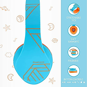 PowerLocus Kids Headphones Over-Ear, Bluetooth Wireless Headphones for Kids,with Microphone, Safe 85DB Volume Limited, Foldable with Carry Case, Audio Cable, Micro SD mode for Online Classes,PC,Phones