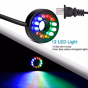 KEDSUM 130GPH Submersible Pump (600L/H,10W), Ultra Quiet Water Pump with 12 LED Colorful Lights, Fountain Pump with 3ft High Lift, 2 Nozzles for Fish Tank, Pond, Aquarium, Statuary, Hydroponics