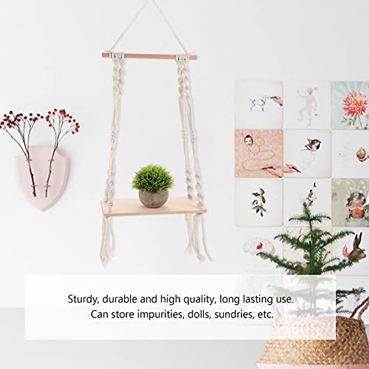 Garneck Home Decor Wall Mounted Shelves Macrame Wall Hanging Shelf Handmade Macrame Shelf Woven Hanger for Plants and Decor Hanging Bohemian Shelf Plants Decor Decoraciones para Salas De Casa