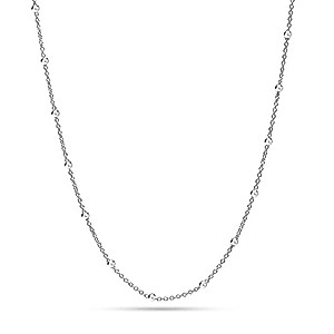 LeCalla 925 Sterling Silver Italian Bead Station Cable Chain Necklace for Women 18 Inches
