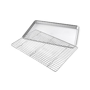 USA Pan Bakeware Half Sheet Baking Pan and Bakeable Nonstick and Cooling Rack Set, Metal