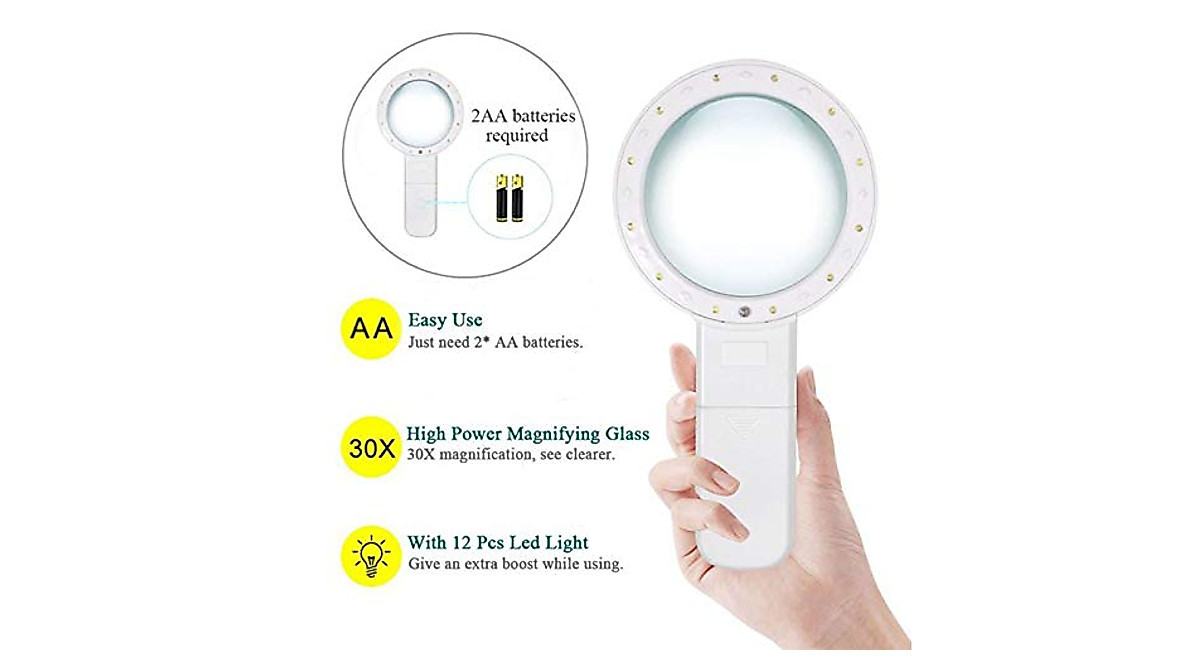 40X Lighted Handheld Magnifier for Seniors & Hobbyists