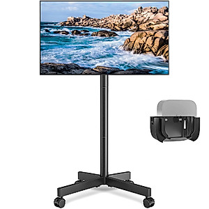 Mobile TV Cart Rolling Floor Stand for 23-60 Inch LCD LED OLED 4K Smart TVs up to 88 lbs, Height Adjustable Outdoor Metal Trolley Stand with Locking Wheels and Tilt Mount for Home Office Portable Use
