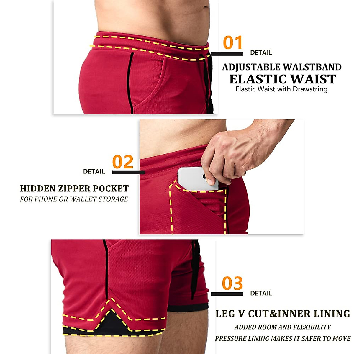 EVERWORTH Men's 2 in 1 Workout Shorts 5" Quick Dry Gym Shorts Bodybuilding Short Shorts Compression Shorts with Zipper Pocket 2 Pack GreenBK US M