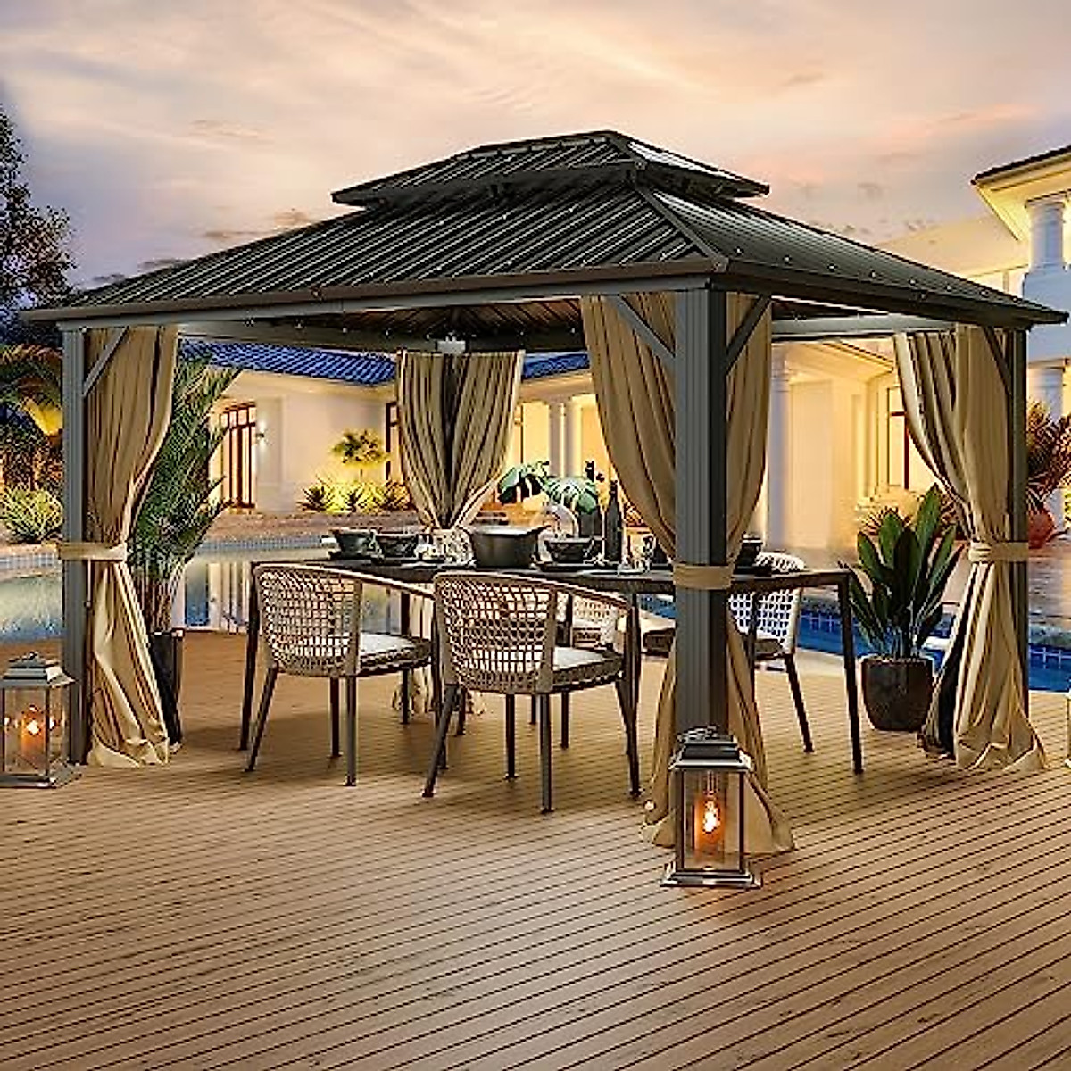 YITAHOME 10x10ft 2-Tier Hardtop Gazebo (10' X 12')