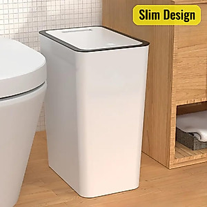 Small Trash Can with Lid, 2 Pack Bathroom Garbage Can Waste Basket with Press Lid, Plastic Trash Bin Dog-Proof for Kitchen, Bedroom, Living Room, Office (4 Gallons / 15L + 2.6 Gallons / 10L, White)