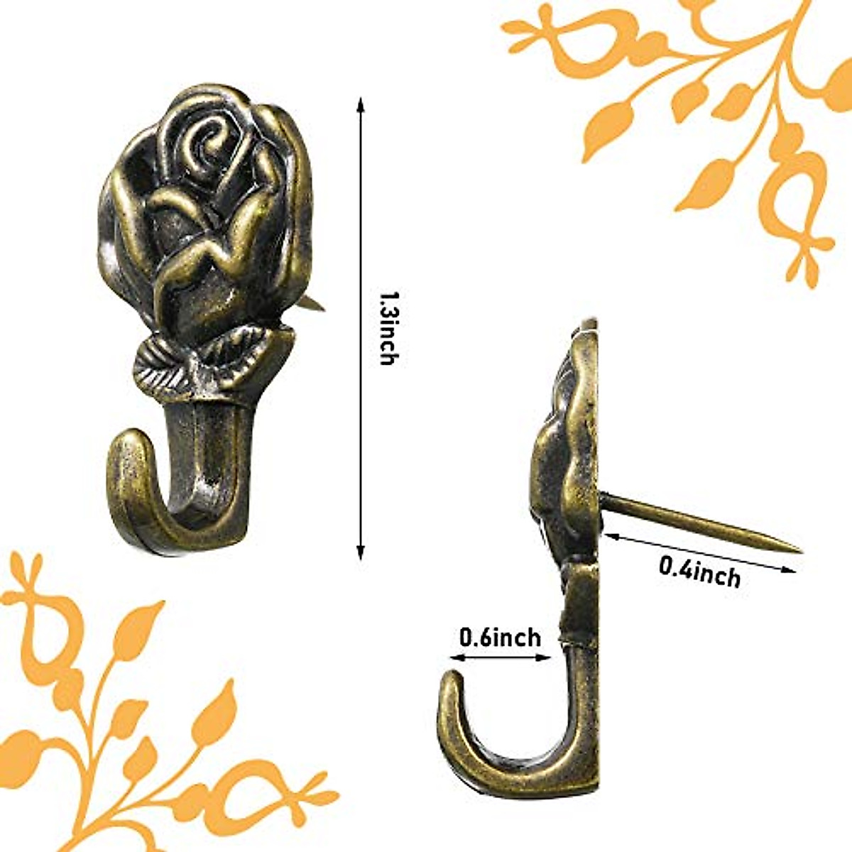 20 Pieces Push Pin Hangers Plant Shape Pin Hook Hanger Zinc Alloy Picture Hanging Hook Pin Bronze Wall Hooks (Rose)