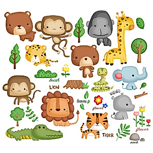 Africa Jungle Animal Wall Stickers, Tropical Forest Animal Wall Decals, Easy to Peel and Stick,DIY Art Wall Decoration,for Kids Baby Room Livingroom Bedroom Playroom Nursery Kindergarten Wall Decor