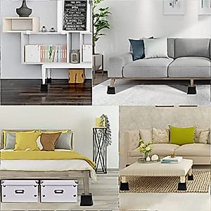 MYMULIKE Bed Risers 4 inch,6 inch, 8 inch, Oversized Furniture Risers, Support Up to 6000 Lbs, Lift 4 inch for Couch, Sofa, Table,Chair (Black 8 Pack, 4 inch)