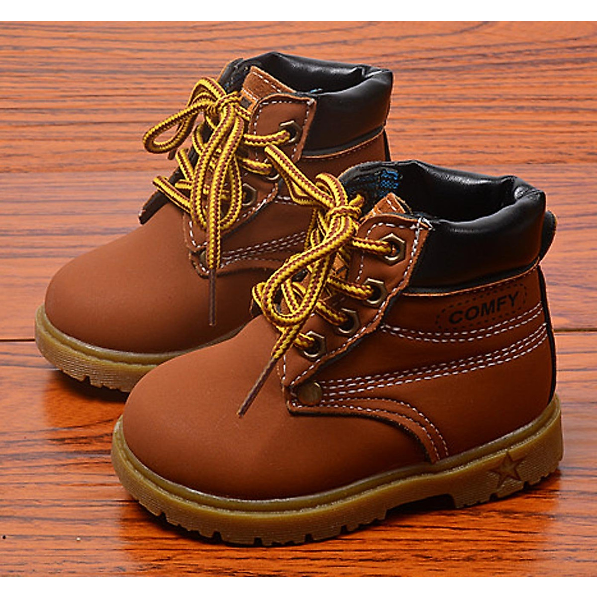 Happy Cherry Baby Suede Leather Boots Hiking Lace Up Ankle Shoes Plush Boots Fashion Thick Flat Boots Brown Size 28 Toddler