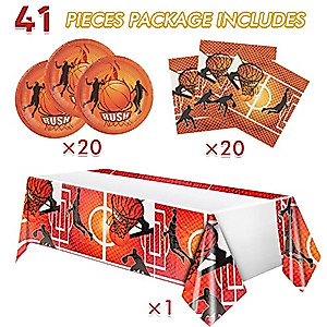 Juhap 41Pack Boy Basketball Birthday Party Supplies, Sports Themed Party Tableware Set Includes 20 Dessert Plates 20 Napkins and 1 Tablecloth for Basketball Theme Birthday Party Decorations