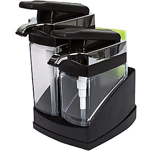 Casabella Sink Sider Duo Soap Dispensers with Sponge, Black and Chrome Plating