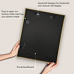 Americanflat Aluminum 16x20 Picture Frame with Shatter-Resistant Glass - Use as 11x14 Frame with Mat or 16x20 Frame Without Mat - Brooklyn Collection - Photo Frame for Wall Display - Gold