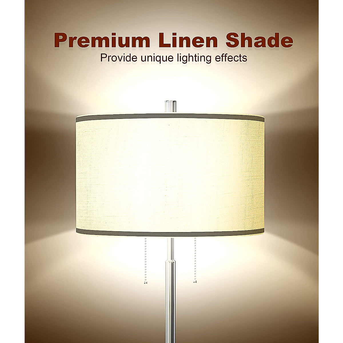 DEEPLITE Modern Floor Lamp, Tall Standing Lamp with 2 Bulb Socket for Office Bedroom Living Room Bright Lighting, Brushed Nickel Body, White Lampshade