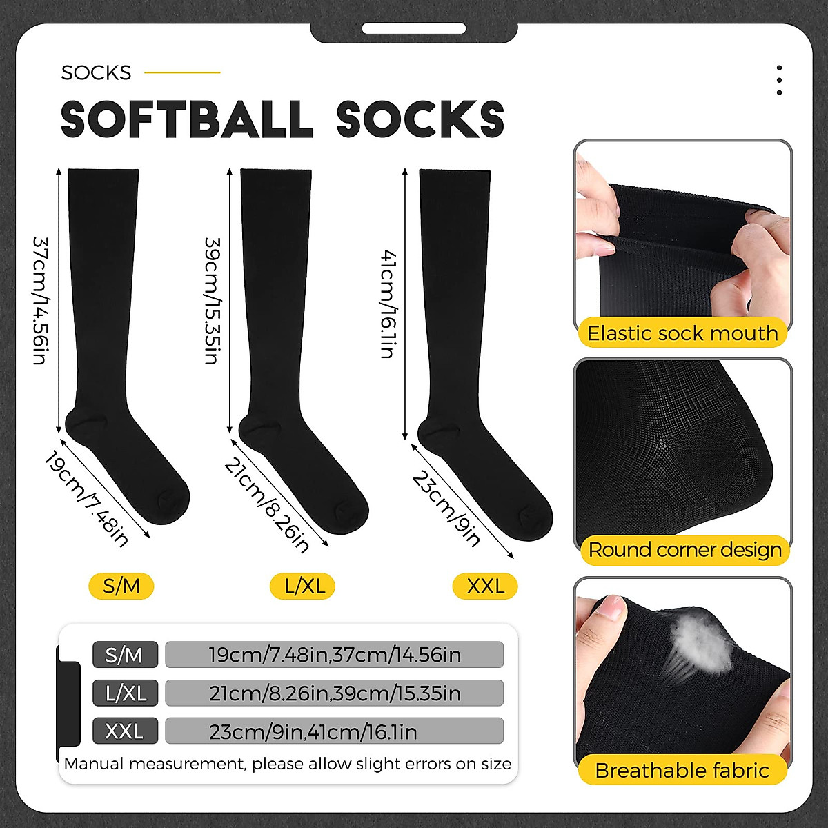 SATINIOR 3 Pairs of Baseball Socks &amp; 3 Belts Combo Youth &amp; Adult Baseball/Softball Belt &amp; Socks Combo Set (Black, S/M) Small-Medium