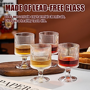 wookgreat Vintage Wine Glasses Set of 6, 8 oz Origami Style Glass Water Goblets, Unique Embossed Pattern Stemmed Cocktail Glasses, Classic Goblet Party Glasses, Wine Glasses Goblets for Daily Use