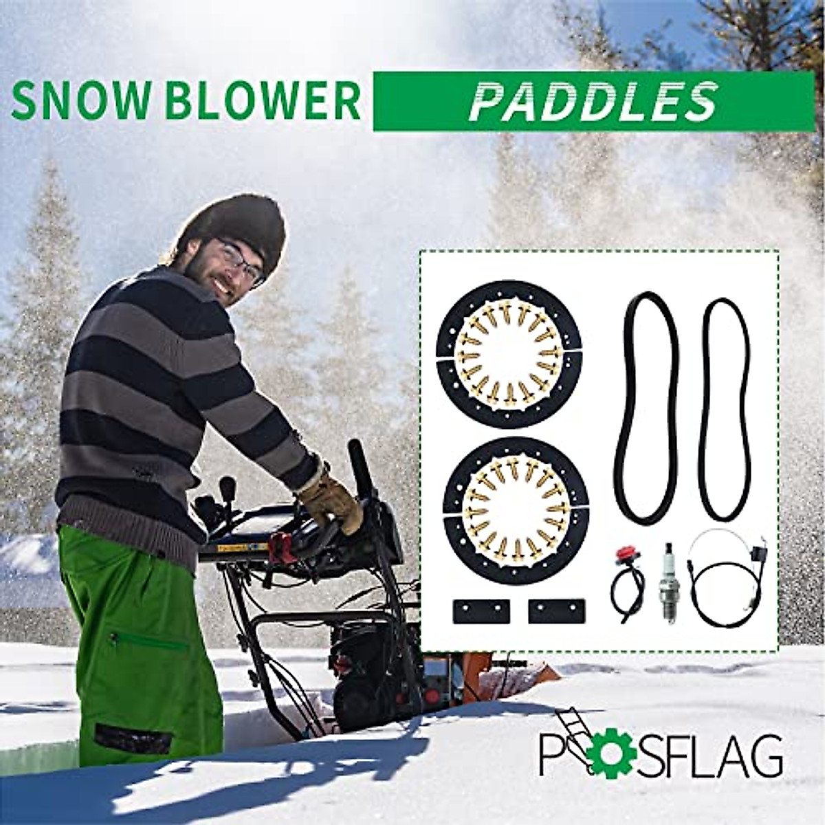 POSFLAG 753-0613 Snowblower Auger Kit Replaces 721-0287, 731-0780, 731-0782, 31-0781, 931-0782A with 954-0101A Drive Belt 954-04032B Drive Belt 946-0910A Clutch Cable for MTD Snowblower Parts Tillers
