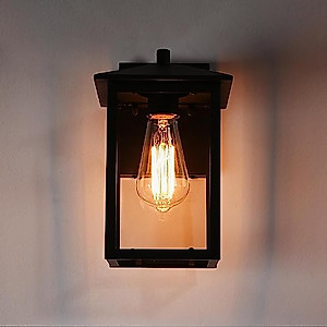 Black Outdoor Wall Lights, Farmhouse Exterior Wall Sconces Light Fixture with Clear Glass, Modern Square Waterproof Lanterns for Front Door, Entry, Porch, Patio, and Gazebo