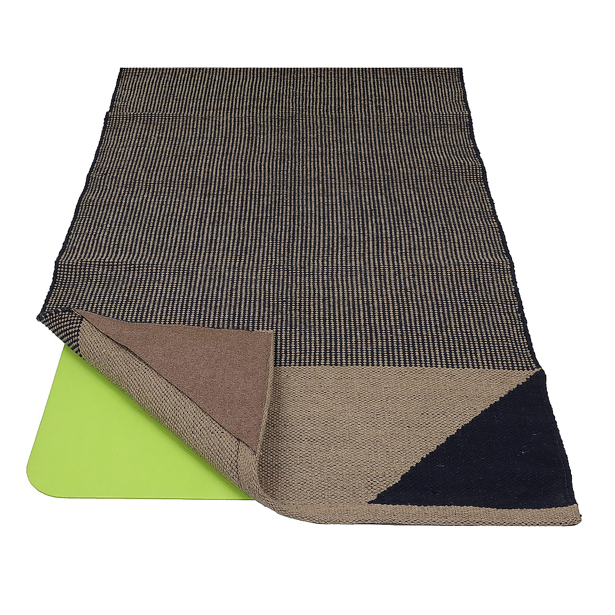 KD Yoga Rug Blanket Convert Plastic Yoga Mat to Eco Friendly 100% Cotton Gripping with Corner Pocket (Grey-Navy)
