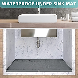 Under Sink Mats for Kitchen Waterproof, 34"X22" Under Sink Liner, Under Sink Drip Tray with Drain Hole, Kitchen Bathroom Under Sink Cabinet Mat and Protector for Drips Leaks Spills (Grey)