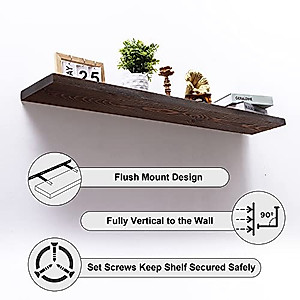 Axeman 48 Inch Floating Shelf, 8 Inch Deep Solid Pine Wood Shelves, Rustic Wall Mounted Shelves for Wall Decor & Storage, Dark Wood Shelves for Bathroom Kitchen Living Room - Dark Walnut