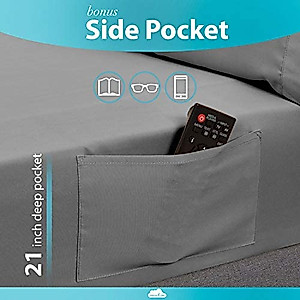 DREAMCARE Twin XL Sheets - Cooling Bed Sheets - 4pcs Set - XL Twin Sheet Set - Twin XL Fitted Sheet - Extra Long Twin Sheets Soft & Long Lasting 100% Fine Brushed Polyester with Side Pocket - Gray