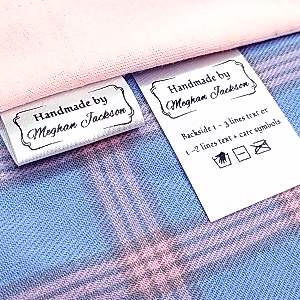 Set of 100pcs Personalized Sewing Label Custom Fabric Clothing Tags Handmade with Love Design Your Logo Silky Satin Sewing tag Hanging Folding tag sew in Label fold Over Labels, Black, White