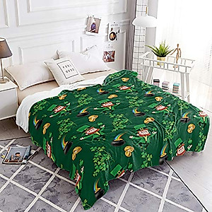 St. Patrick's Day Leprechaun Men Throw Blankets Irish Lucky Clovers Gold Coins and Rainbow Fuzzy Soft Bed Cover Bedspread Lightweight Luxury Blanket for Couch Sofa Chair 60x80In