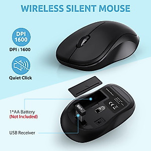 Wireless Keyboard and Mouse, 2.4GHz Ergonomic Compact Quiet Full-Size Computer Keyboard Cordless Mouse Combo with Nano USB Receiver for Windows, Laptop, PC, Notebook (Black)