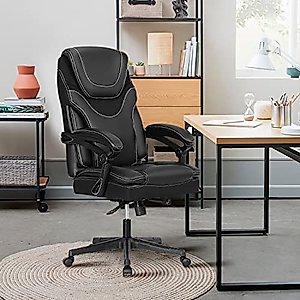 KCREAM Office Chair Back Support, Ergonomic Desk Chair Computer Chair PU Leather Chair Swivel Chair Armrests with Thick Padded Seat Managerial & Executive Chairs(9109-black)