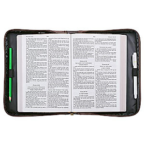 Christian Art Gifts Men's Classic Bible Cover The Lord is My Strength Lion Exodus 15:2, Brown Faux Leather, Medium