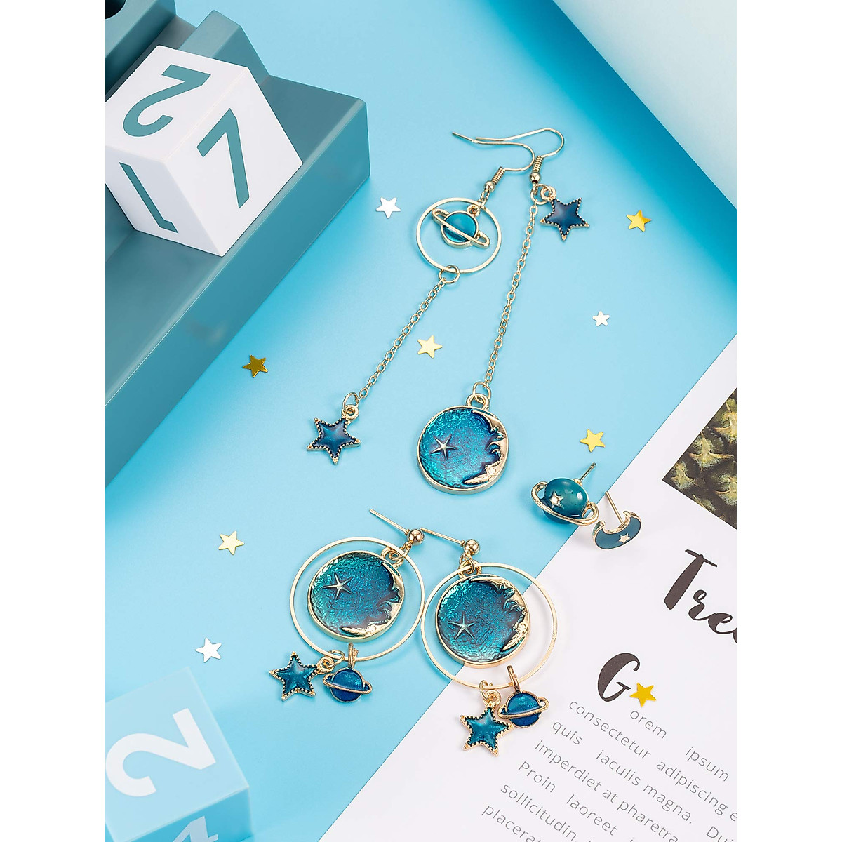8 Pairs Moon Star Earth Planet Earrings Asymmetrical Vintage Bohemian Earrings Dangle Pendant Earrings Drop Hook Earrings Jewelry for Women