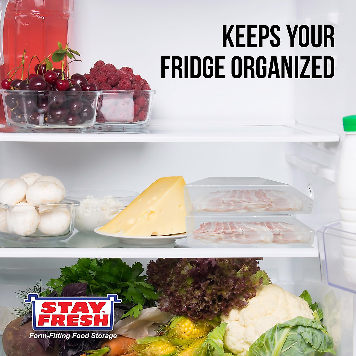 Kitchen Discovery Stay Fresh Bacon Keeper 1lb Plastic Bacon Container for Refrigerator Preserves Freshness and Prevents Spoilage – No Mess Bacon Storage Replaces Greasy Packaging