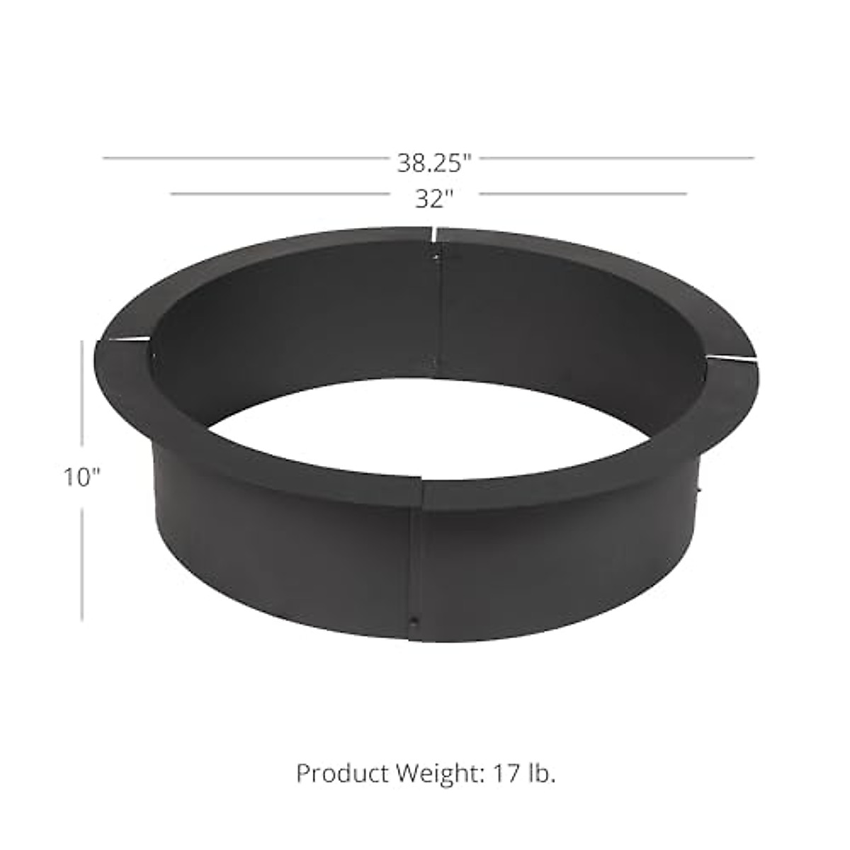 Titan Great Outdoor 38in Dia Steel Fire Pit Liner, 1mm Thick DIY Above or In-Ground Outdoor Fire Pit, 4 Panel Steel Ring