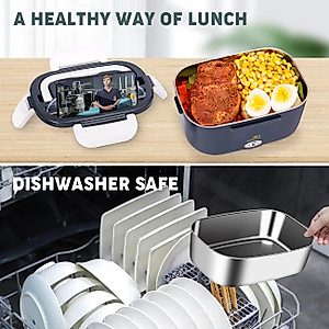 Andvon Electric Lunch Box 60W Food Heater 3-In-1 Portable Food Warmer Lunch Box for Car & Home,1.5L Heated Lunch Boxes for Adults, Truckers,with Carry Bag