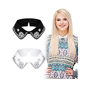 2 Pcs Fake Collar Detachable Collar Half Shirt Blouse Diamond Jewel Faux Collar Rhinestone False Collar Top for Women Girls (Rhinestone)