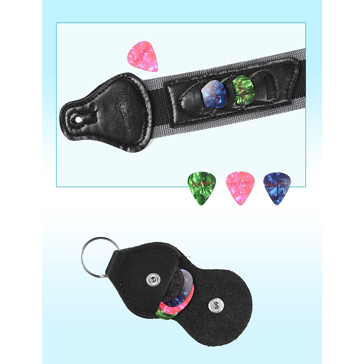 Mr.Power Guitar Strap 36.6in - 65in with 3 Pick Holders for Electric/Acoustic (Nylon Strap with Accessories)