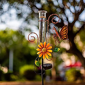 Stargarden Butterfly Rain Gauge Outdoor,Solar Garden Rain Gauge Decorative Waterproof for Yard Garden Patio Lawn