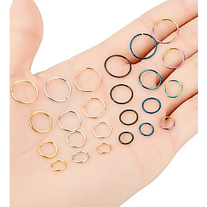 REVOLIA 24Pcs 22G 316L Stainless Steel Nose Rings Hoop Cartilage Ear Septum Piercings 6-12mm